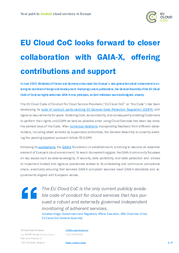 EU Cloud CoC looks forward to closer collaboration with GAIA-X, offering contributions and ...